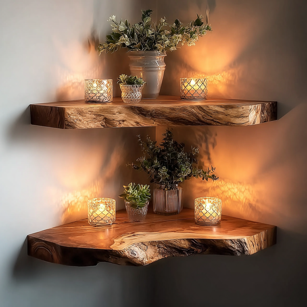 rustic corner shelves