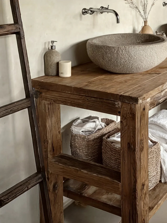 Handcrafted Bathroom Rustic Floating Vanity – Reclaimed Wood Live Edge