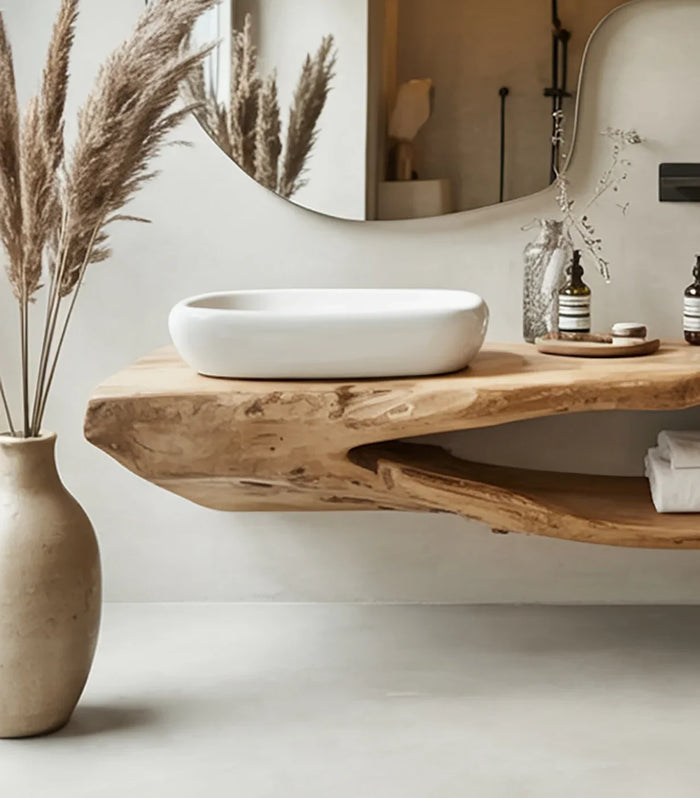 Rustic Floating Bathroom Vanity – Live Edge Solid Wood Handmade Wall M