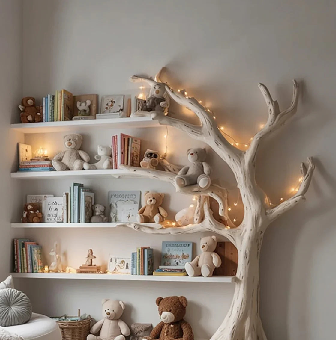 Handcrafted Tree Bookshelf for Kids – Wooden Branch Shelf with Nursery