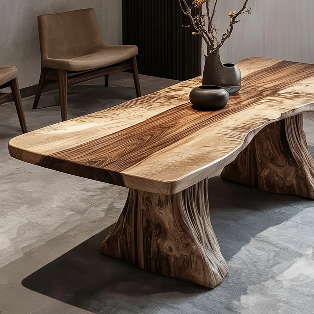 Live Edge Solid Wood Coffee Table with Natural Tree Trunk Base – Organ