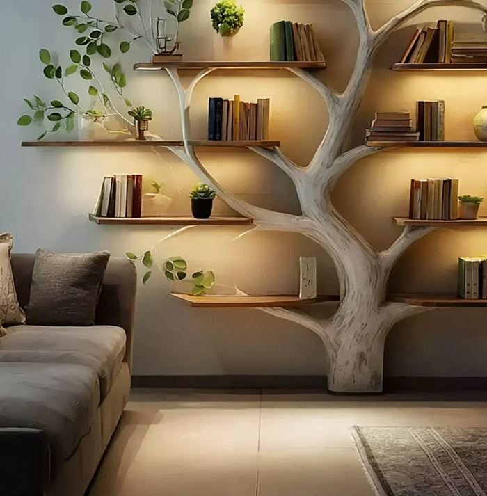 Handmade Wooden Tree Bookshelf – Natural Wood Wall Bookcase