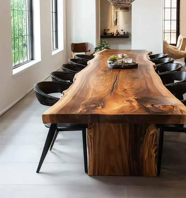 Handcrafted Live Edge Wood Dining Table – Premium Solid Wood Slab with