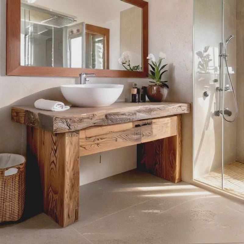 Handcrafted Reclaimed Oak Bathroom Vanity – Single or Double Sink Rust