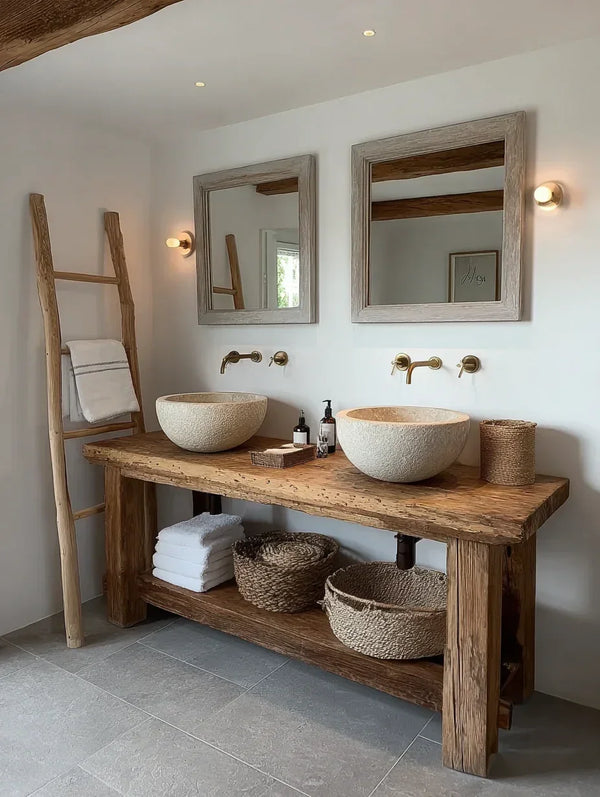 Handcrafted Bathroom Rustic Floating Vanity – Reclaimed Wood Live Edge